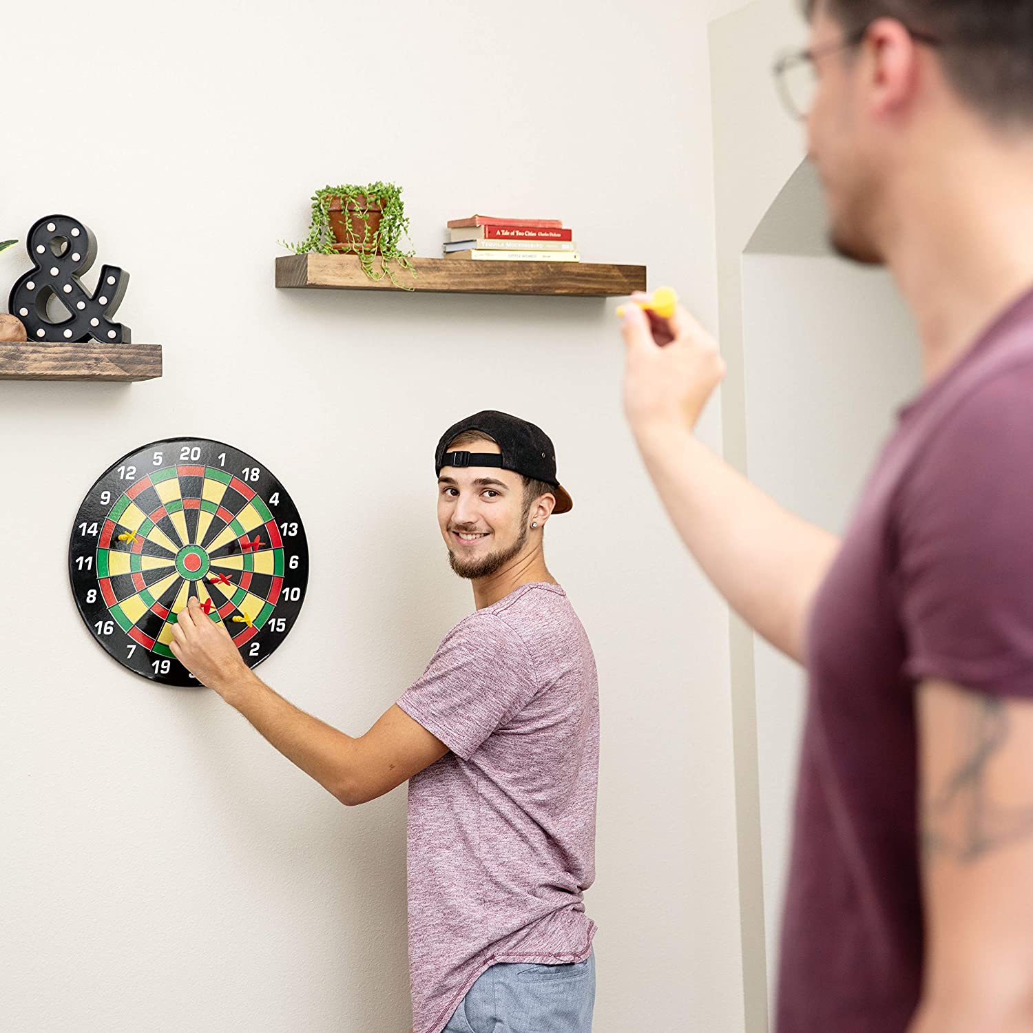 Magnetic Dart Board Set 16'' 3 Yellow and 3 Red Darts for Kids - Khilonay